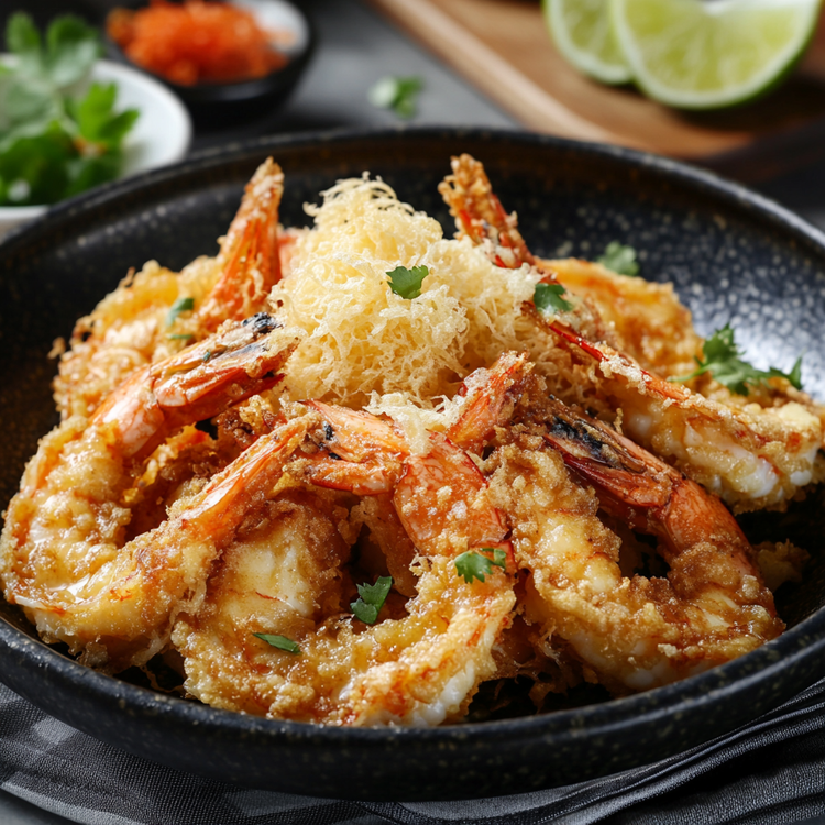 Butter-Infused Crispy Prawns with Egg Floss Recipe – Getfish Seafood