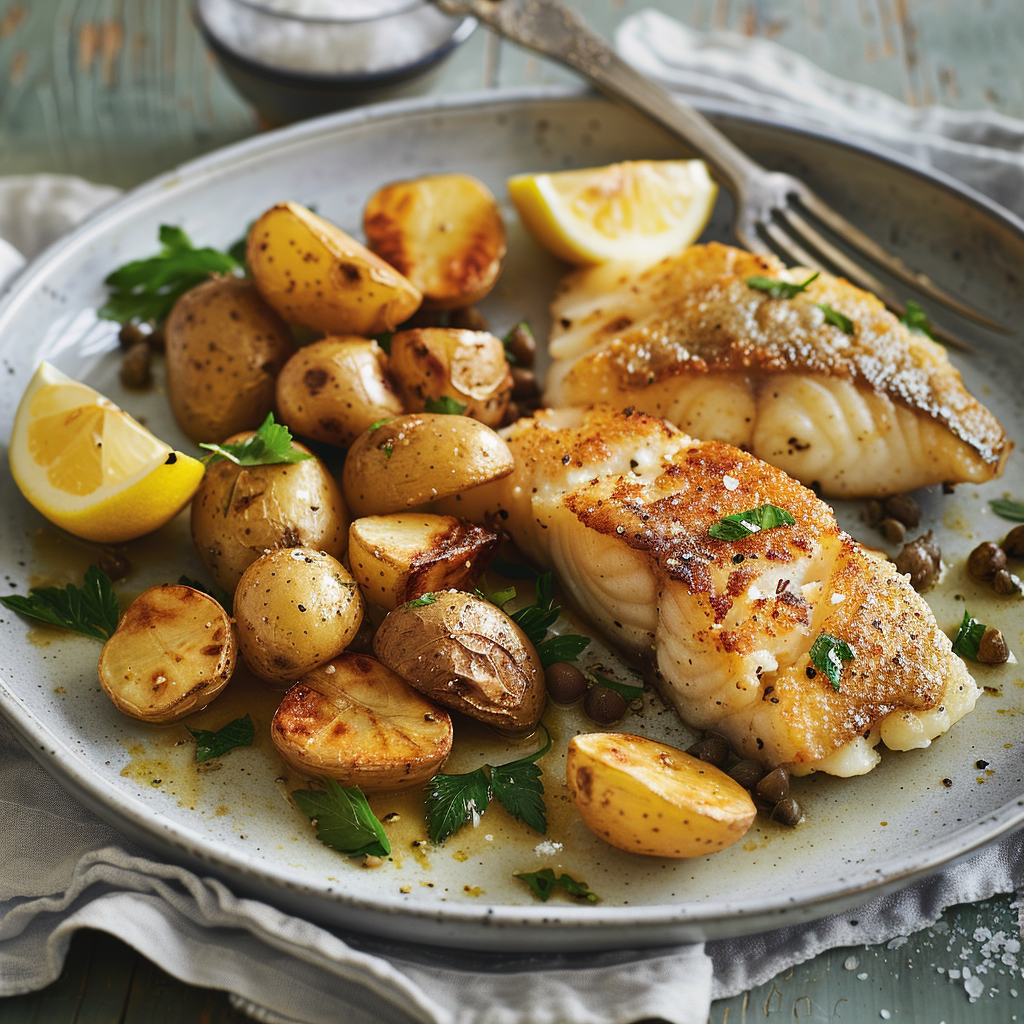 Flathead with Crispy Smashed Potatoes Recipe – Getfish Seafood