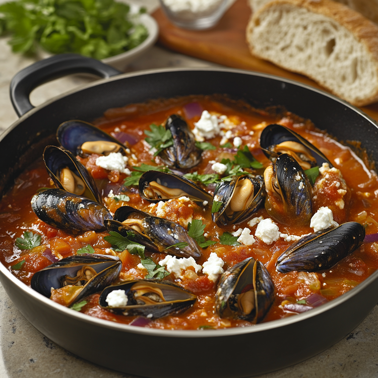 Spicy Mussels Saganaki with Feta & Tomato Recipe – Getfish Seafood