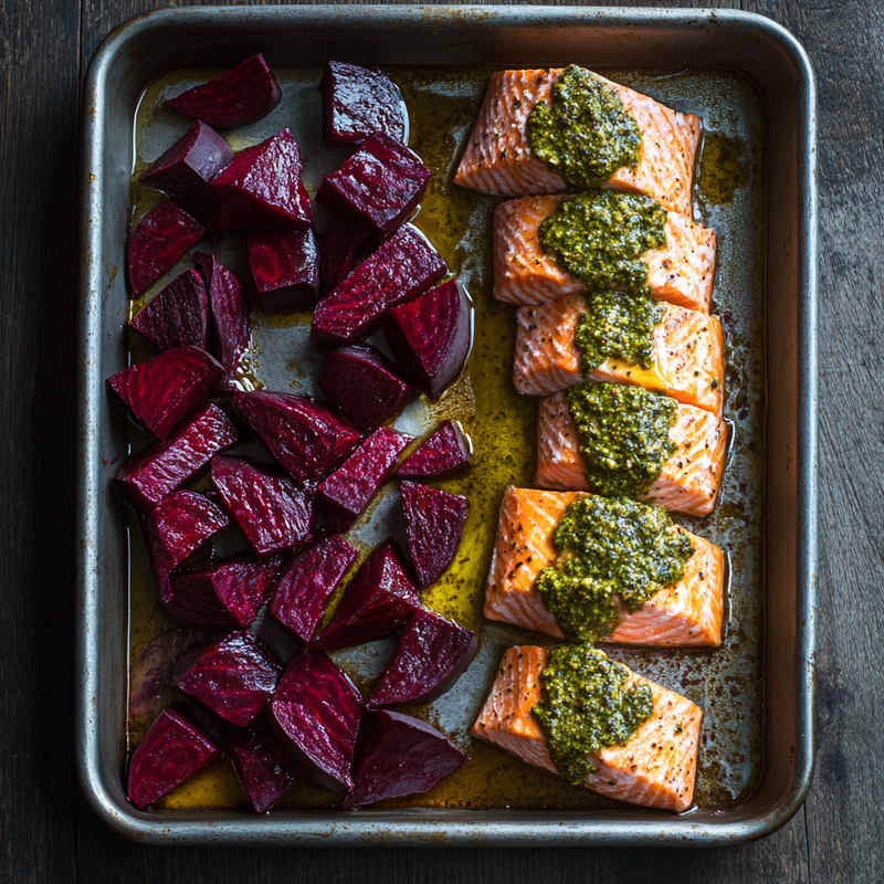 Pesto-Roasted Salmon with Honey-Glazed Beets Recipe – Getfish Seafood